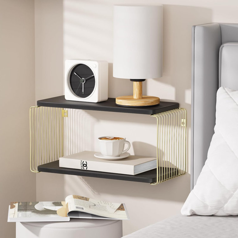 Mercer41 Floating Nightstand 2 Tier Geometric Modern Bedside Shelf Floating Side Tables Bedroom Wall Mounted Desk Floating Shelves Wayfair